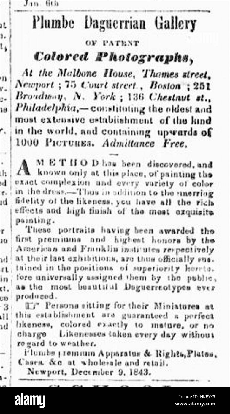 The 1844 Plumbe Jan1 Newport Mercury Rhode Island newspaper features an ...