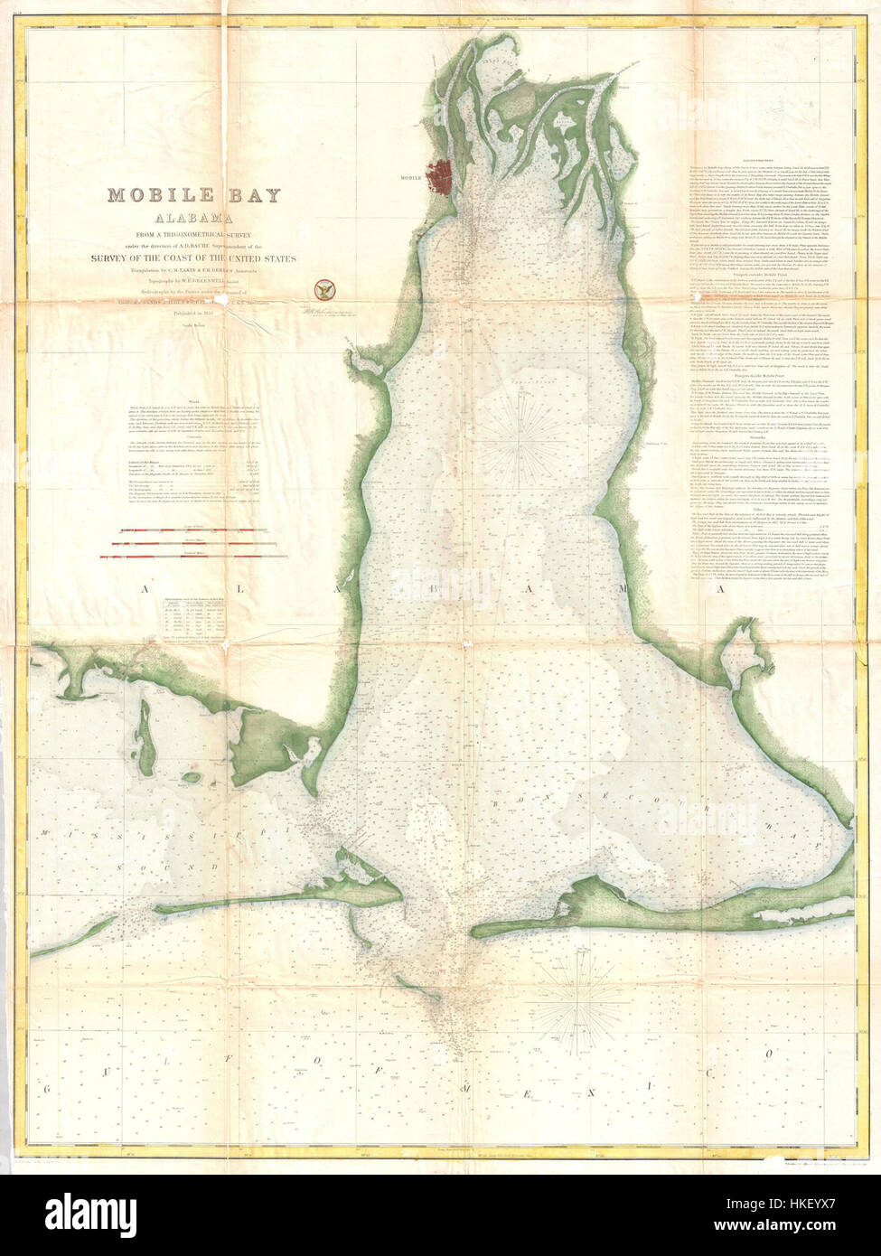 This 1856 U.S. Coast Survey map depicts Mobile Bay, Alabama ...