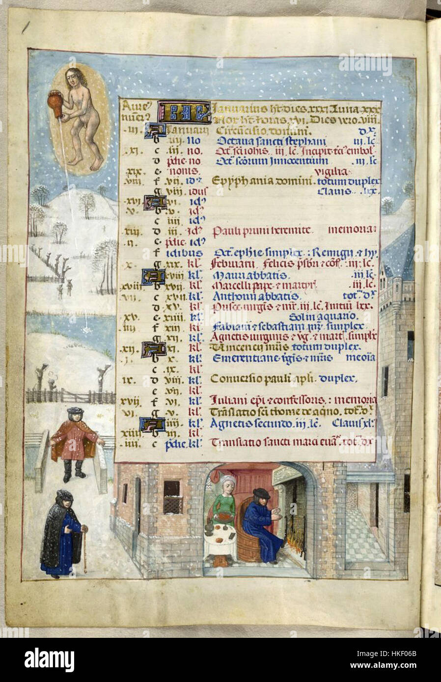 This artwork shows a calendar page from a medieval manuscript, dated to ...