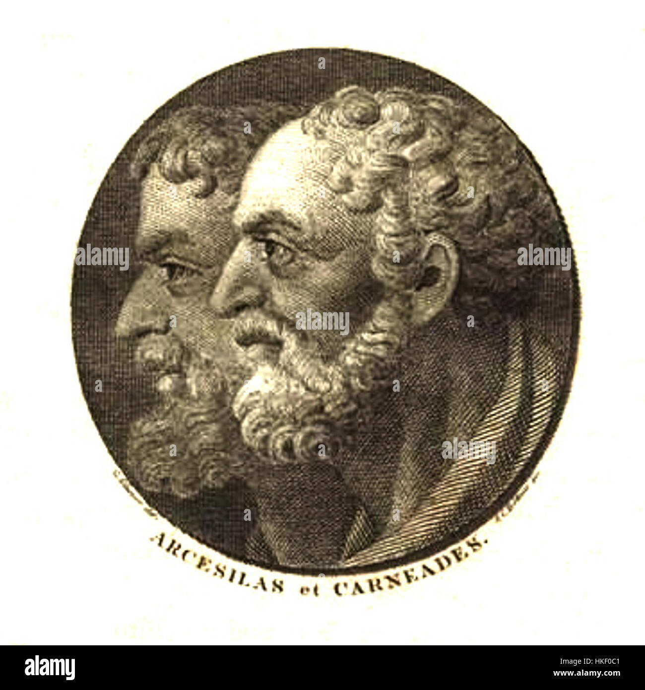 The artwork 'Arcesilaus and Carneades' depicts two prominent ancient ...