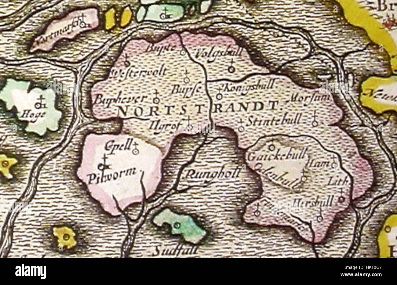 A historical map titled 'Alt nordstrand auf bleau karte,' showcasing ...