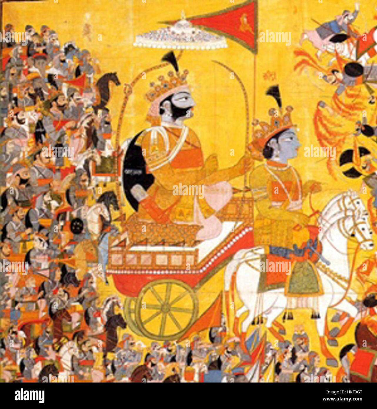This artwork illustrates a dramatic scene from the Mahabharata where ...