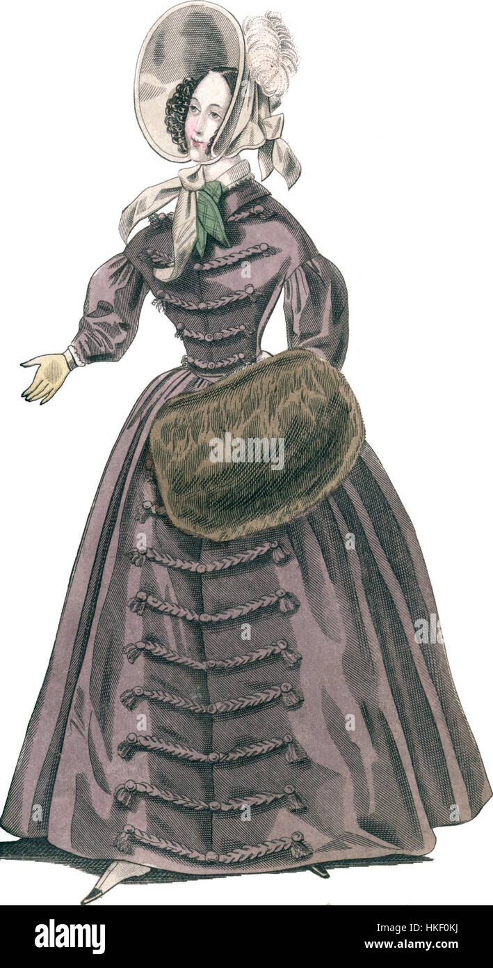 The 'Carriage Dress' in violet cloth is a historical garment that ...