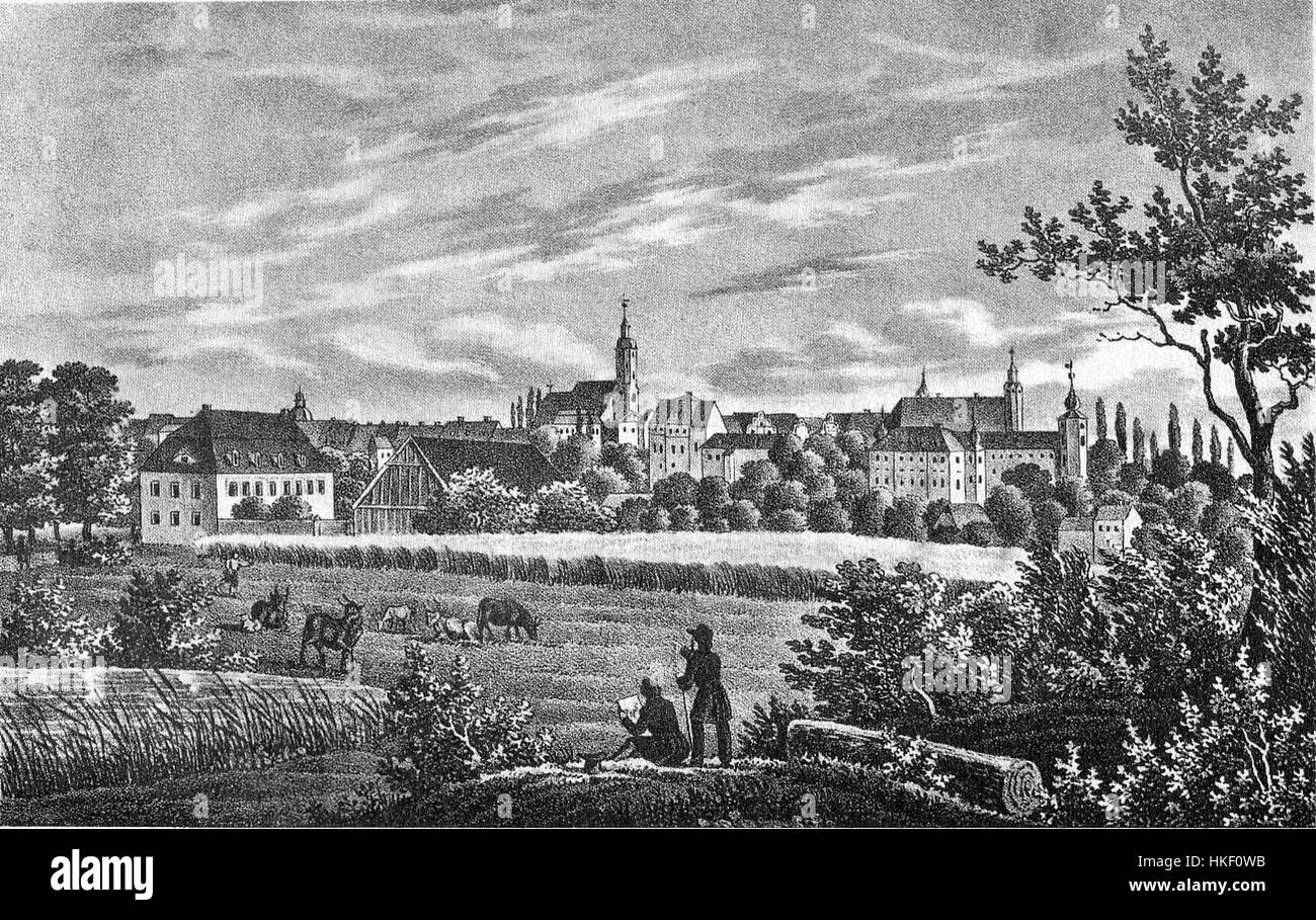 This mid-19th century painting offers a view of Glauchau, a town in ...
