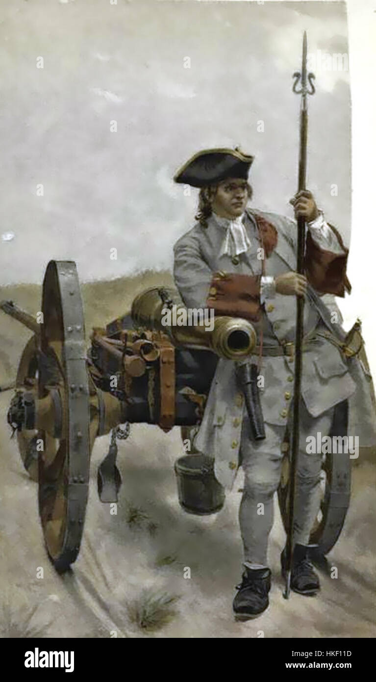 This painting depicts an Austrian gunner from 1710, capturing the ...