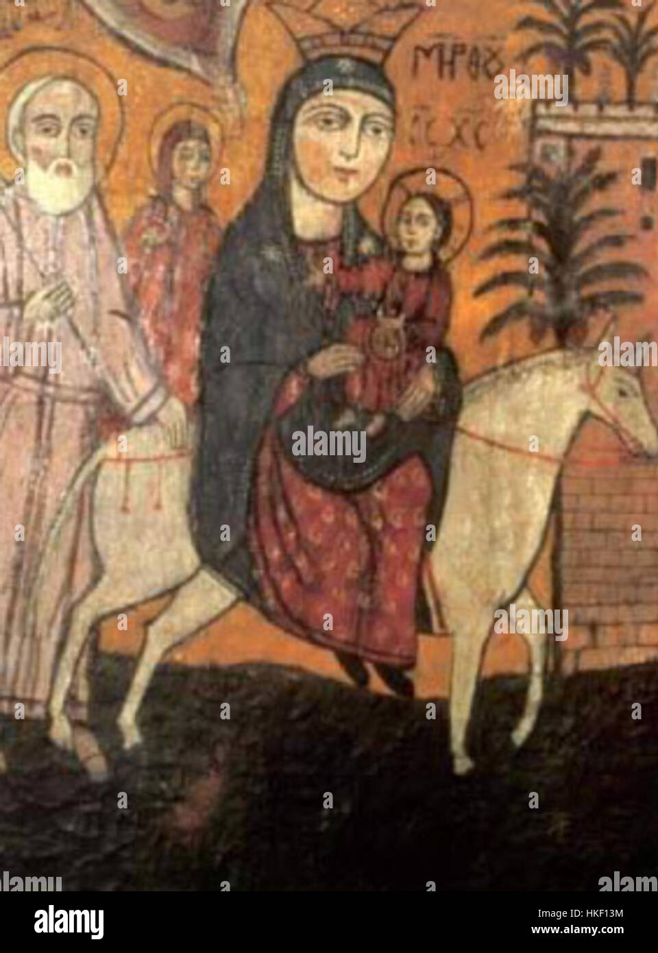A Coptic icon depicting the biblical scene of the Flight into Egypt ...