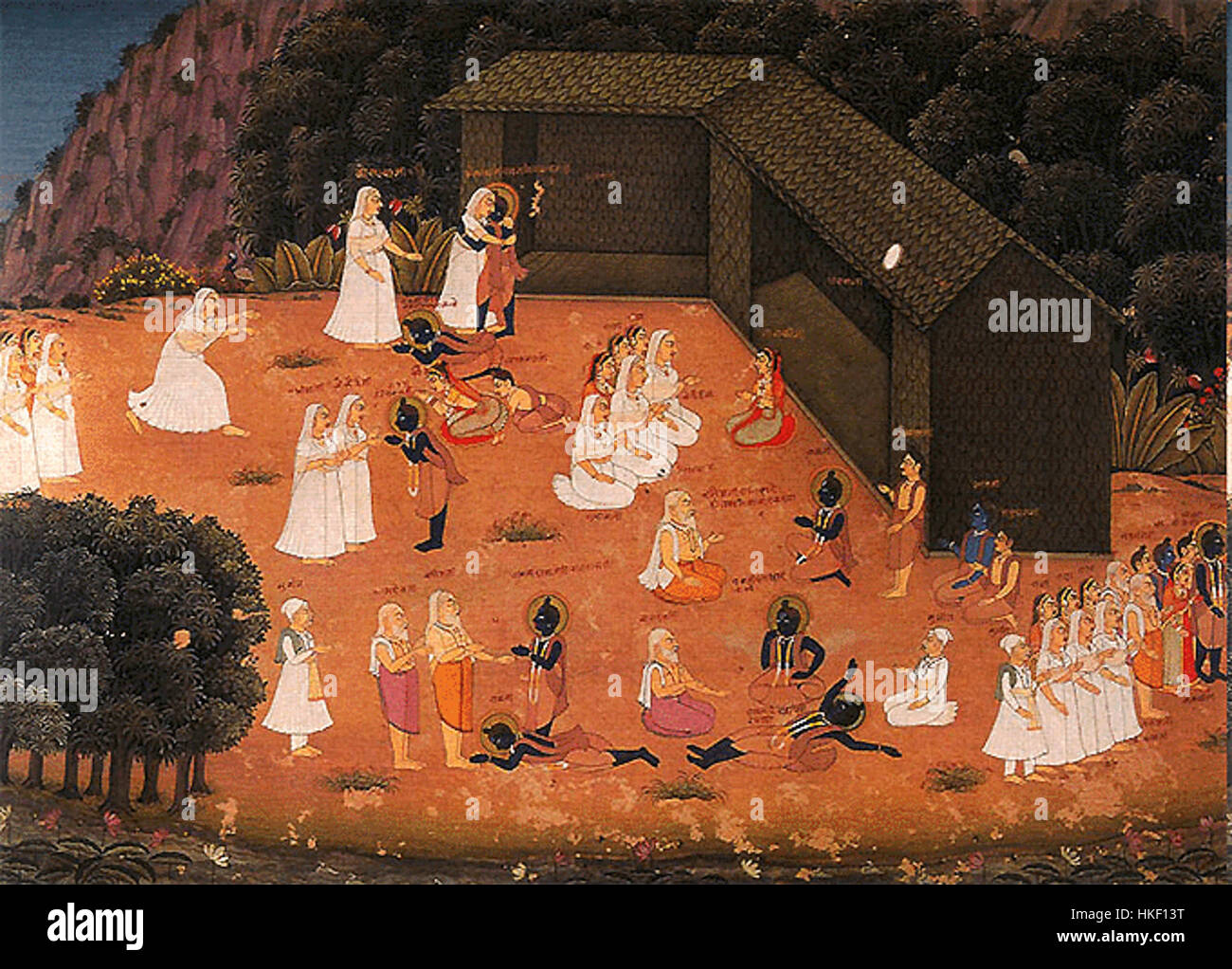 This artwork depicts the meeting between Bharata and Rama in Chitrakoot ...