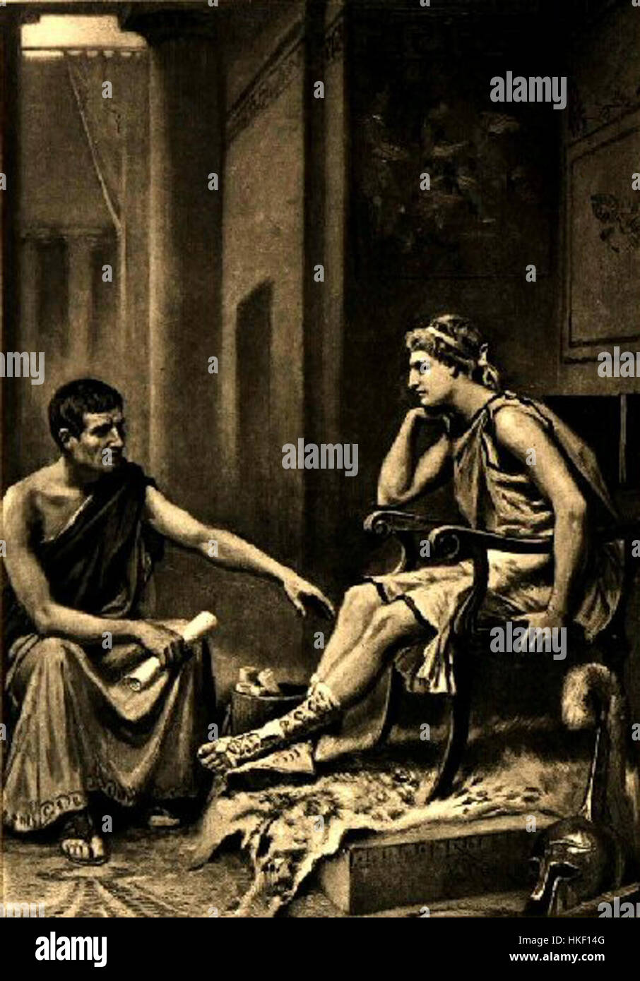 This painting depicts the famous scene of Aristotle tutoring Alexander ...