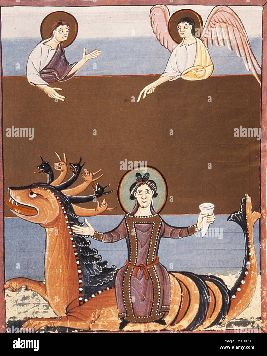 This illuminated manuscript from the Bamberg Apocalypse series portrays ...