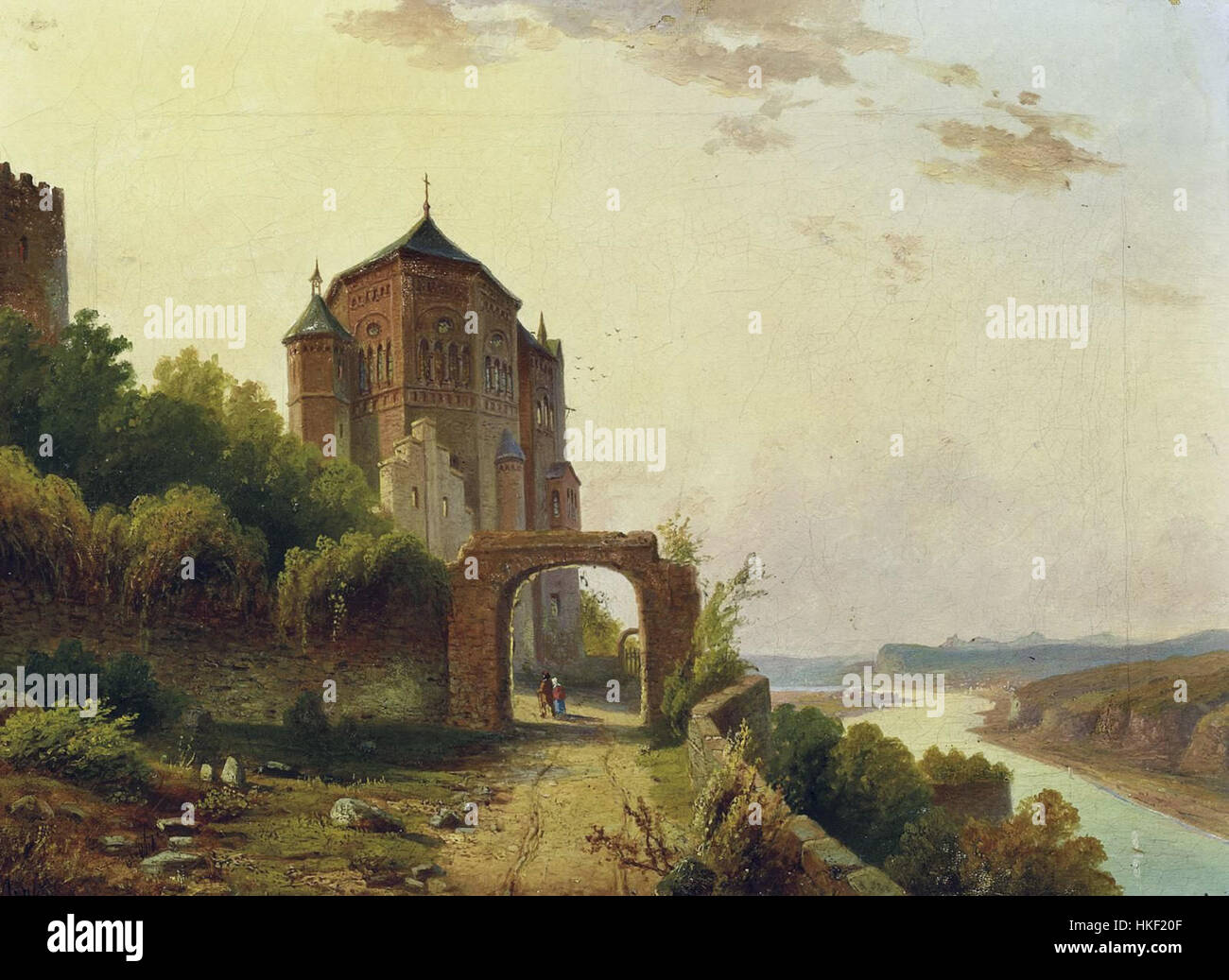 'Burg Rheineck' is a 19th-century painting depicting the historic ...