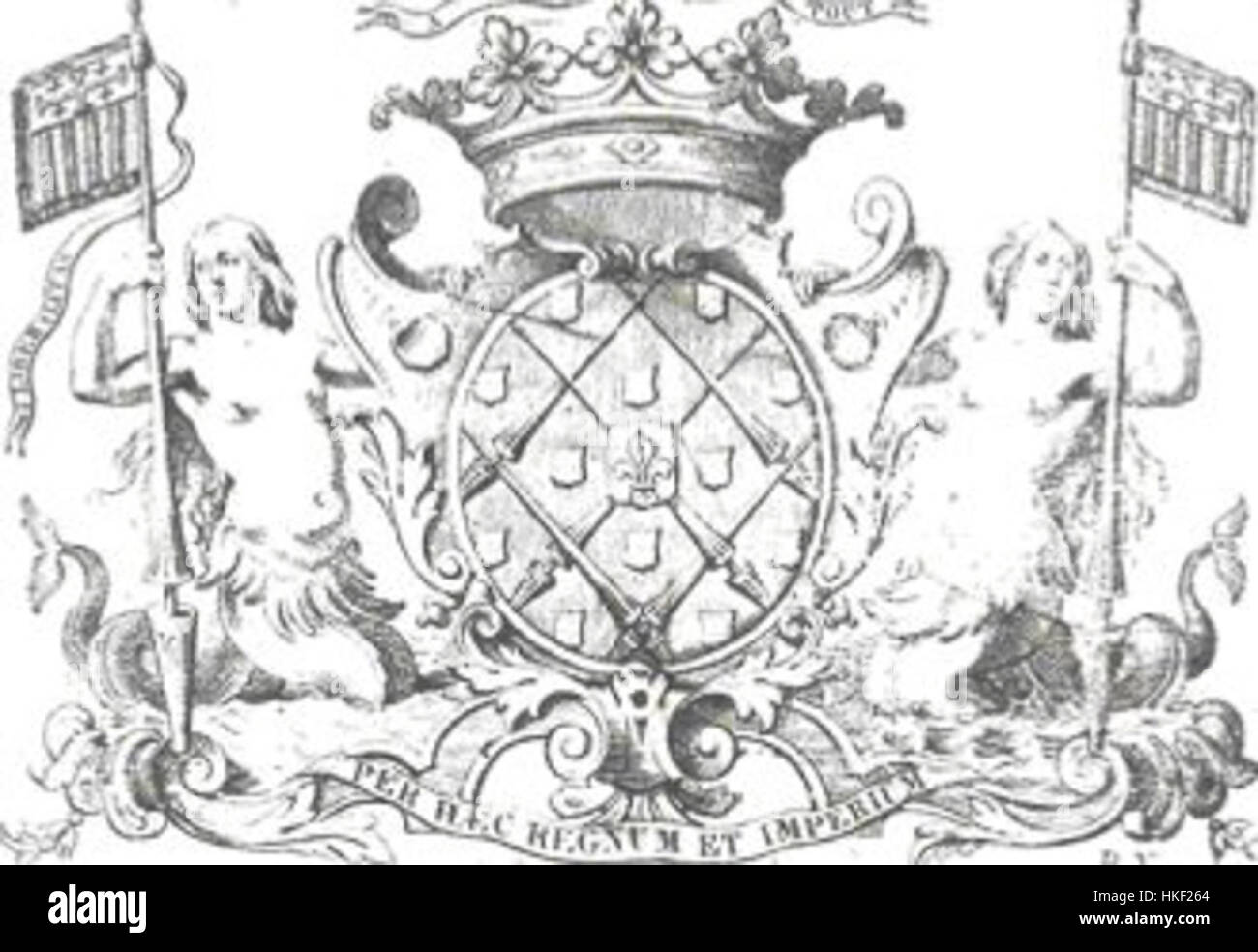 This heraldic artwork represents the *Blason* of the Villeneuve family ...