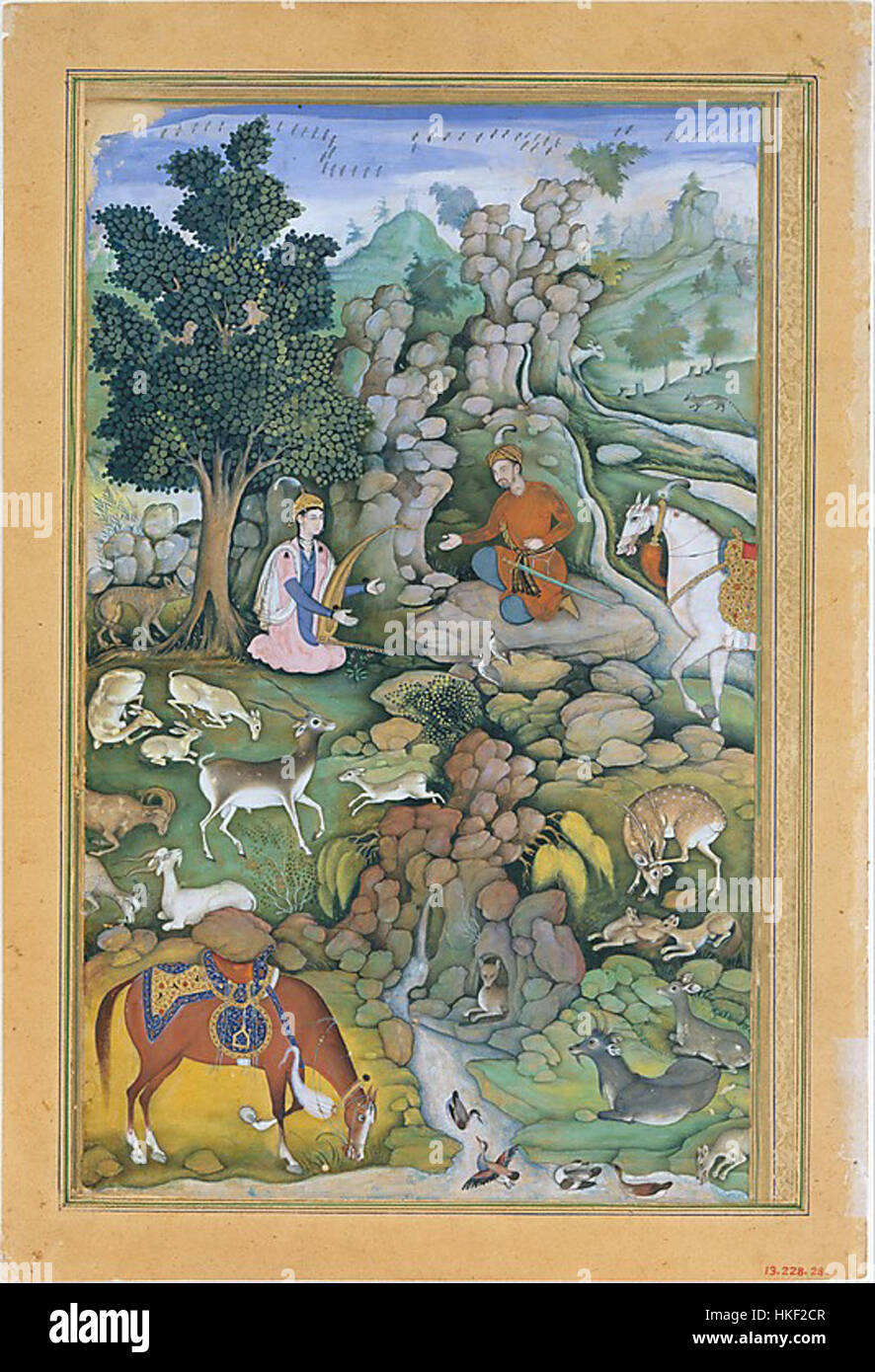 This Persian miniature painting depicts the legendary figure Bahram Gur ...