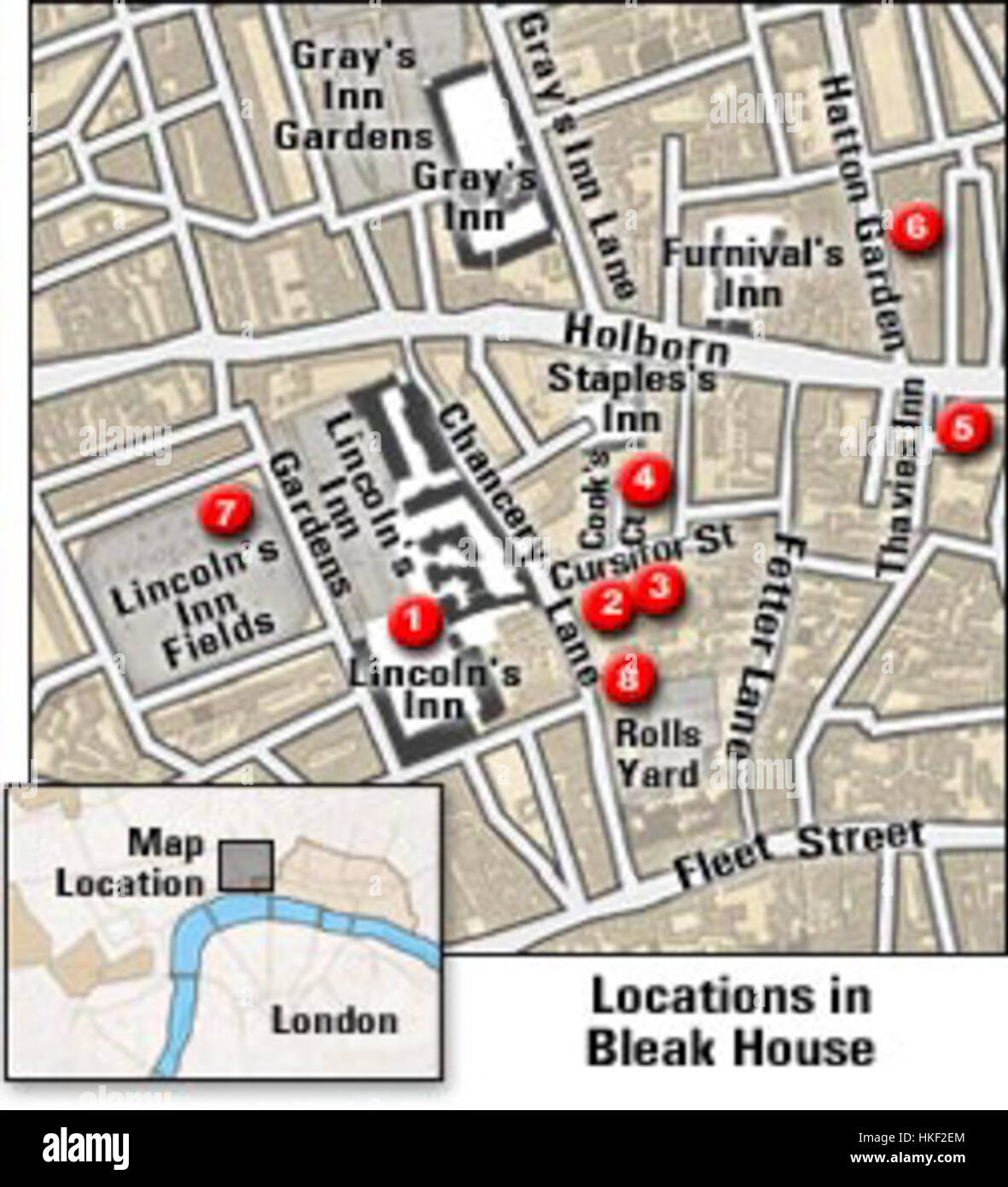 A map representing locations from Charles Dickens' novel 'Bleak House ...