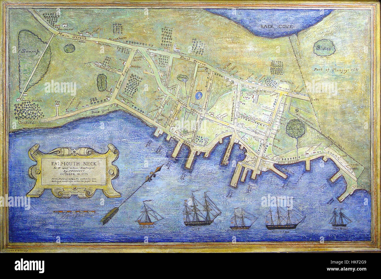 The Burned Falmouth Painted Map from 1775 captures the aftermath of the ...