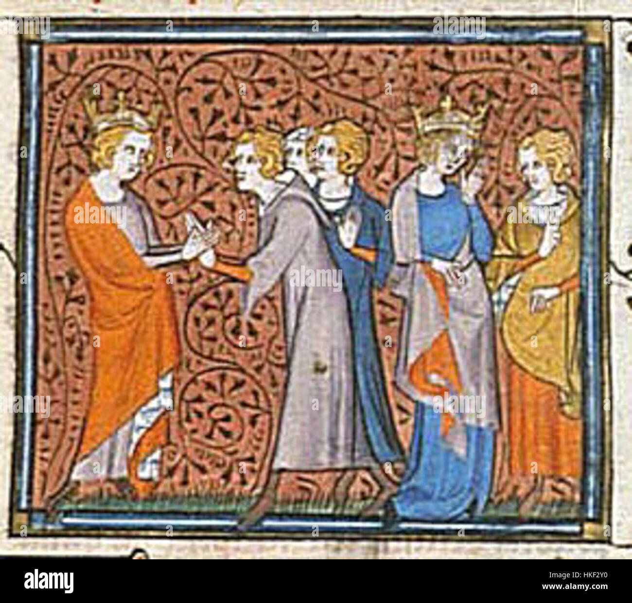 A historical depiction of Clovis II, King of the Franks, and his mother ...
