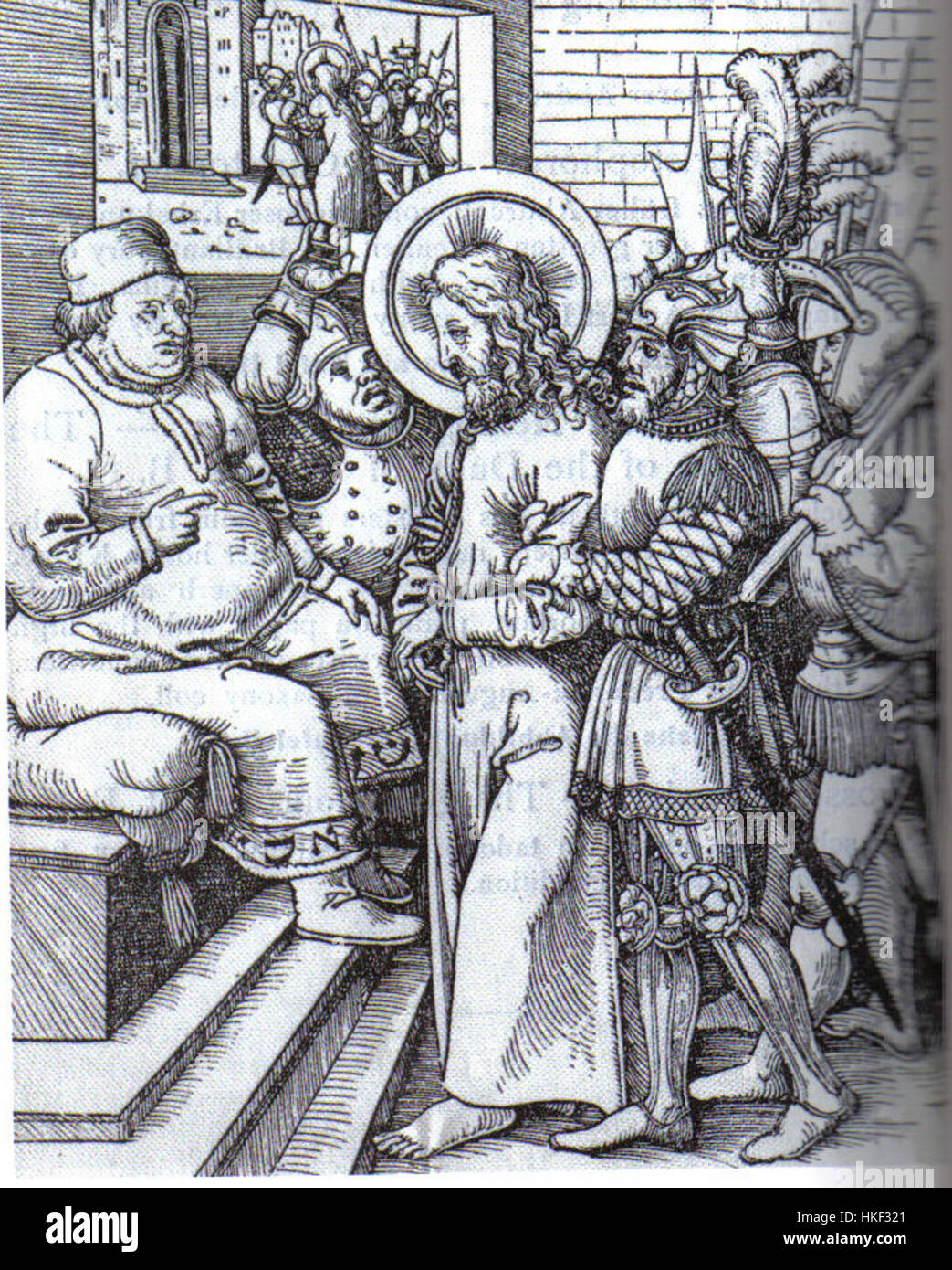 An artwork titled 'Cristo Caifas,' depicting the biblical scene ...