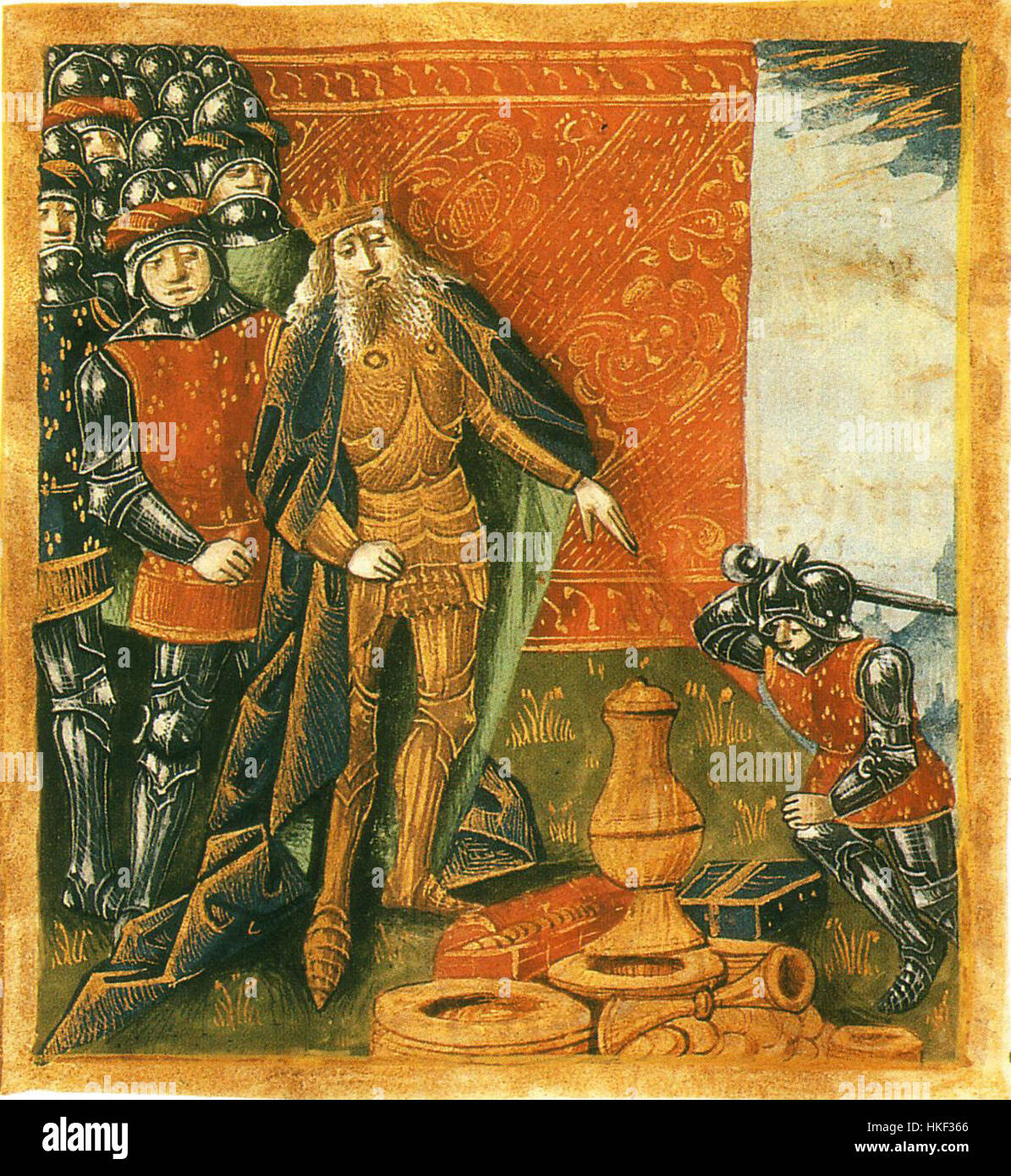 'Clovis Ier et le vase de Soissons' is a historical painting depicting ...