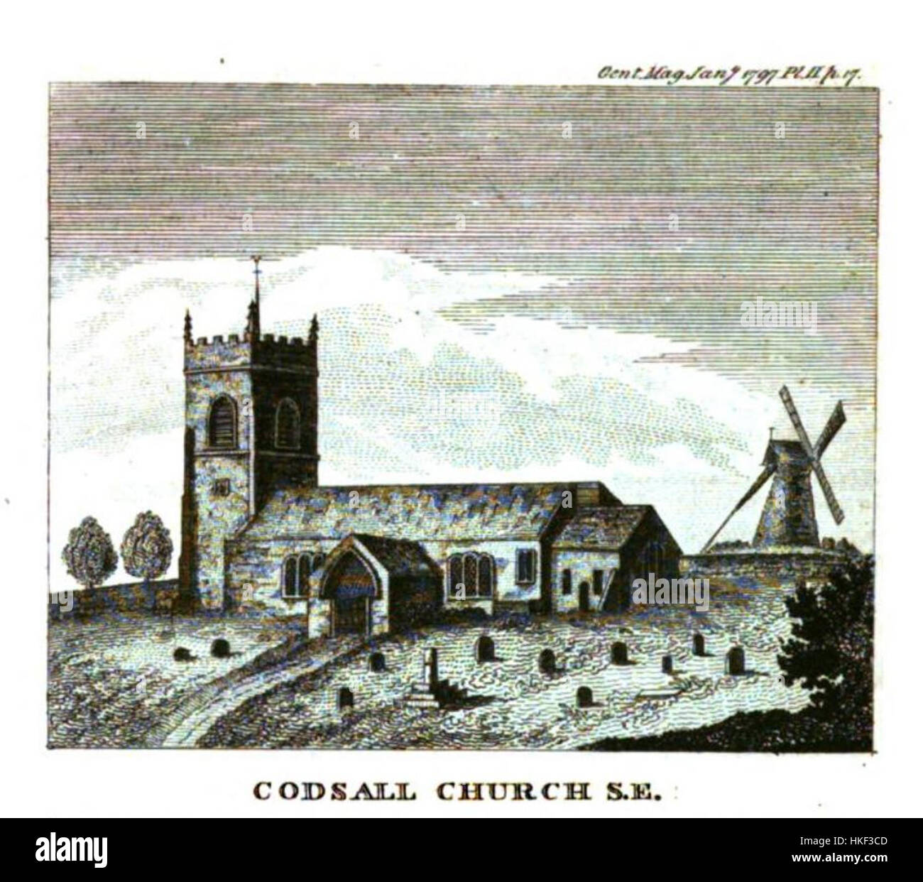 This painting of Codsall Church depicts the historical architecture and ...