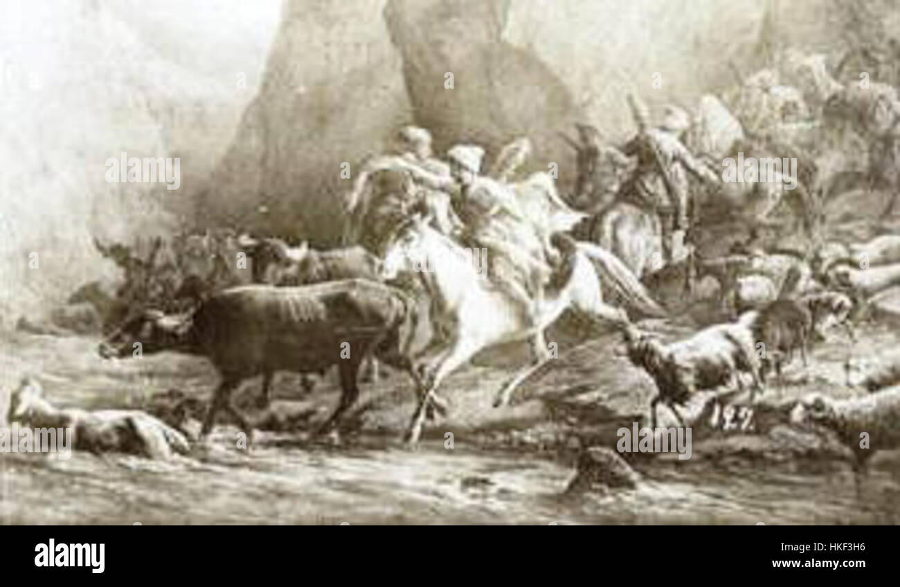 This historical painting depicts the return of Lezghians from a raid in ...