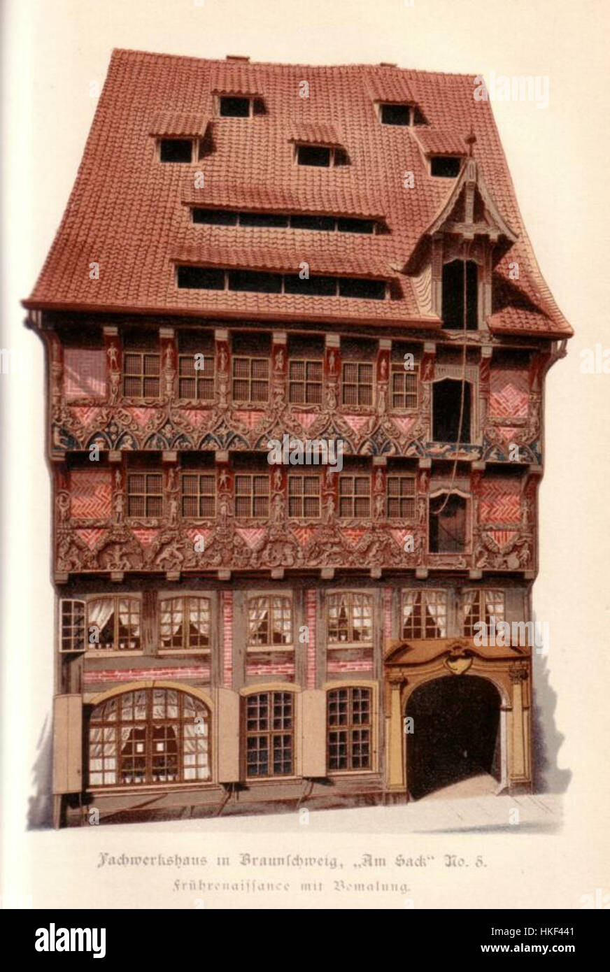 This photograph depicts a traditional *Fachwerkhaus* in Braunschweig ...