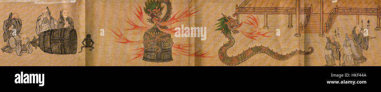 A segment from the Dojoji Engi Emaki, a traditional Japanese emakimono ...