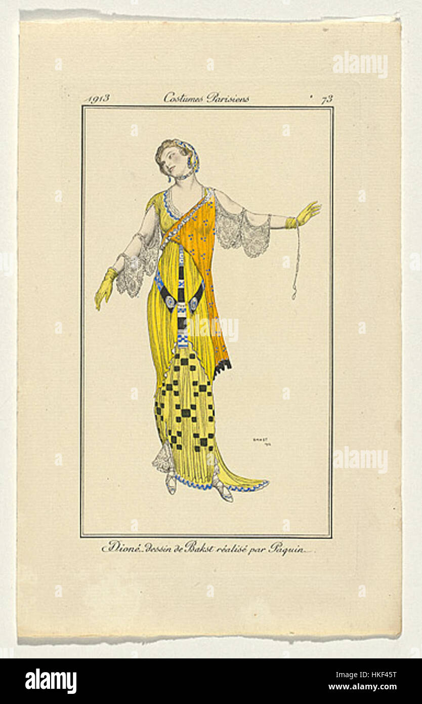 A painting titled 'Dione' by Léon Bakst, known for its vibrant colors ...