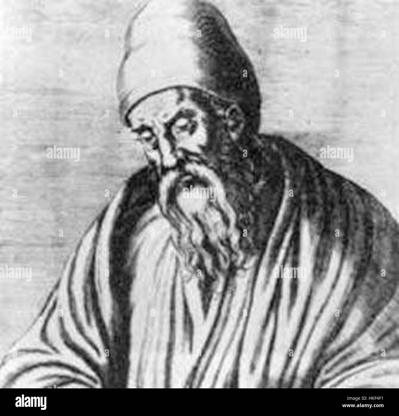 This historical artwork represents the ancient Greek mathematician ...