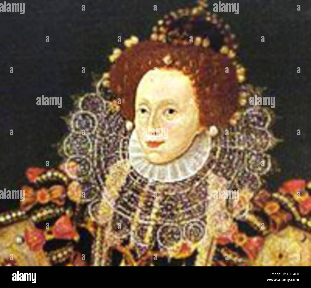 This cropped portrait of Queen Elizabeth I focuses on the iconic ...