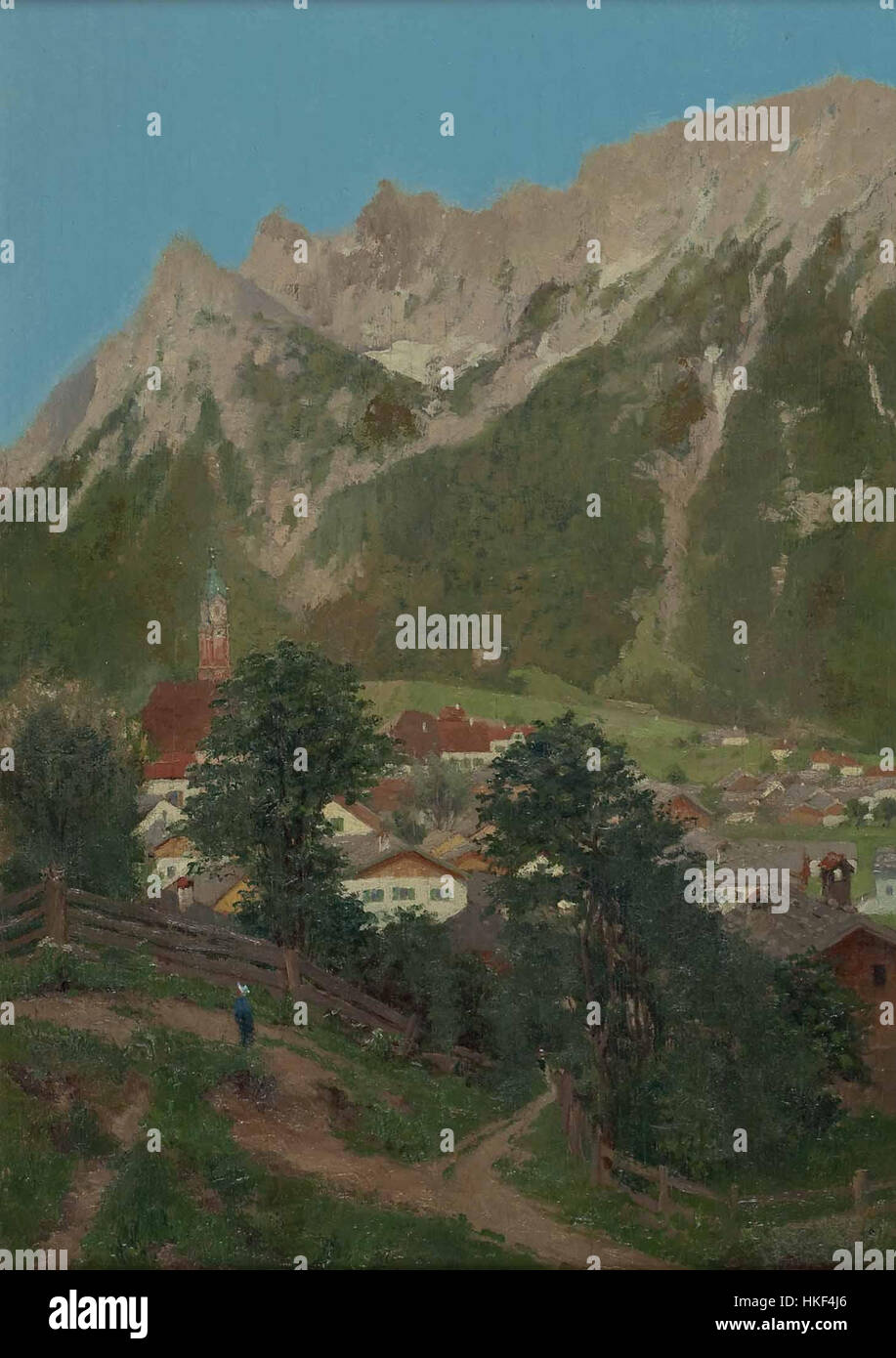 A landscape painting by Ernst Dargen depicting Mittenwald, a town in ...