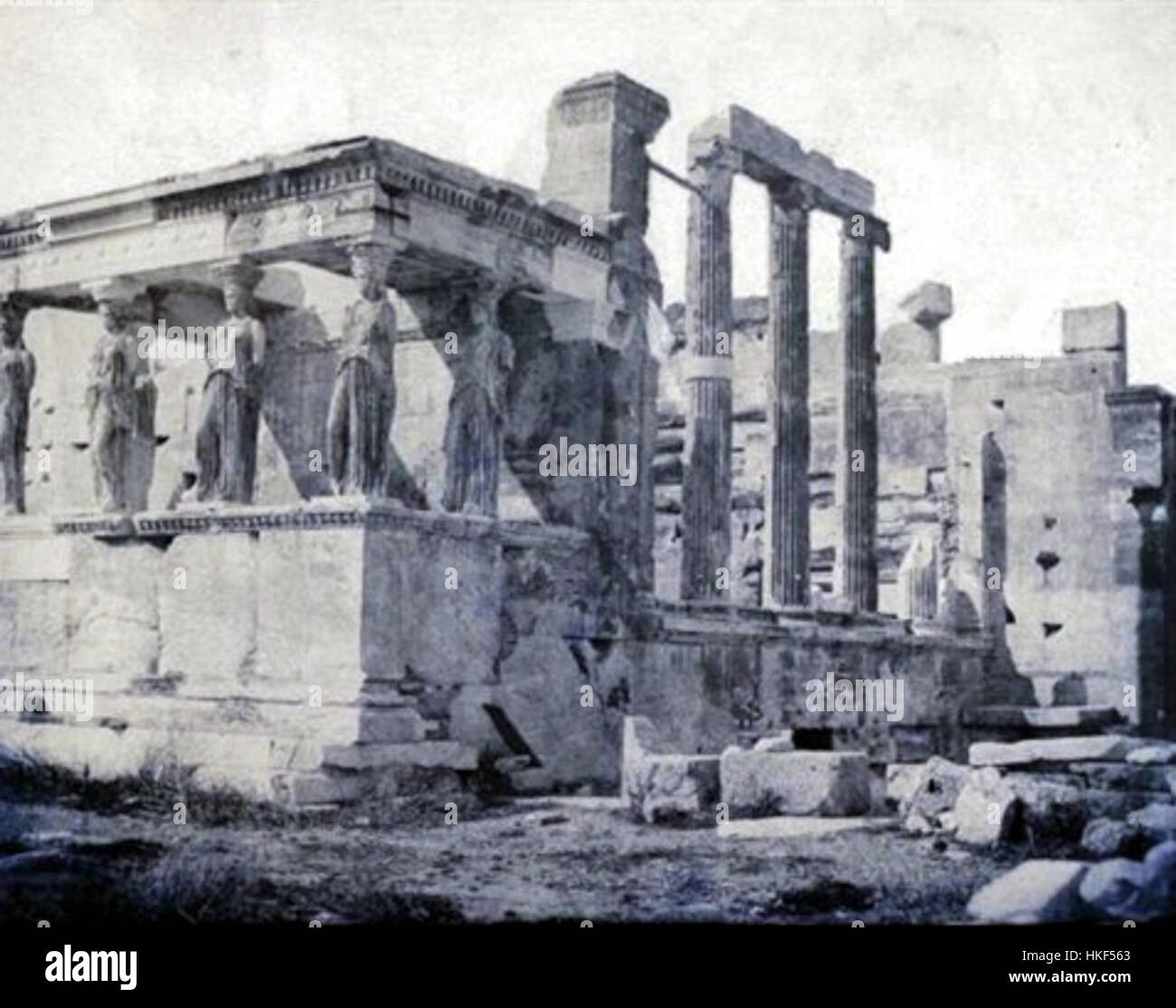 This image captures the Western Portico of the *Erechtheum*, an ancient temple on the Acropolis ...