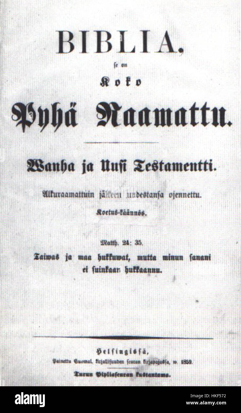 This image depicts the Finnish Bible from 1859, a significant piece in ...