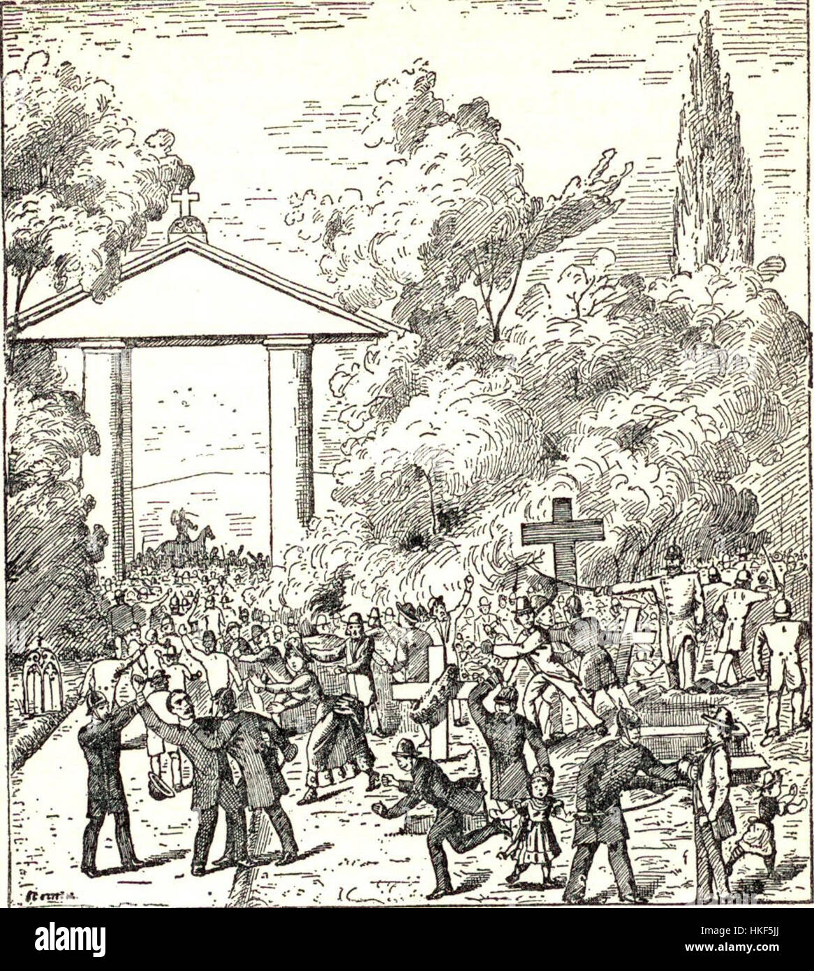 The 1883 painting 'Frankfurt Friedhofskrawall' captures a historical ...