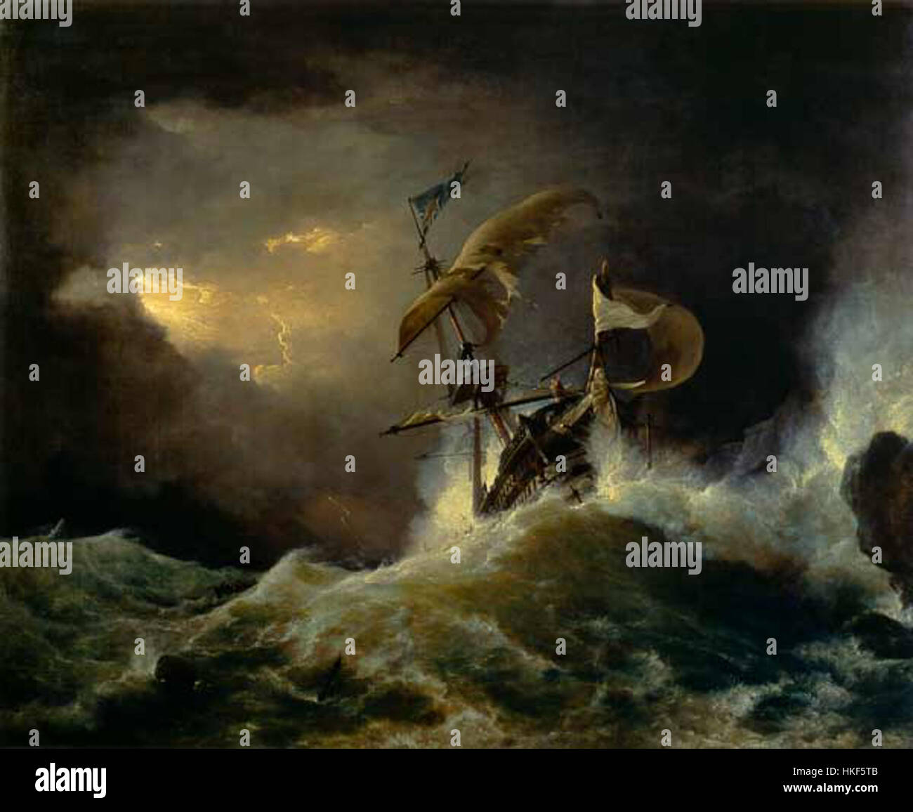 This dramatic painting by George Philip Reinagle captures a naval scene ...