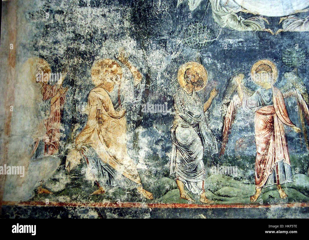 A fresco from St. Sophia Church in Ohrid, depicting religious scenes ...