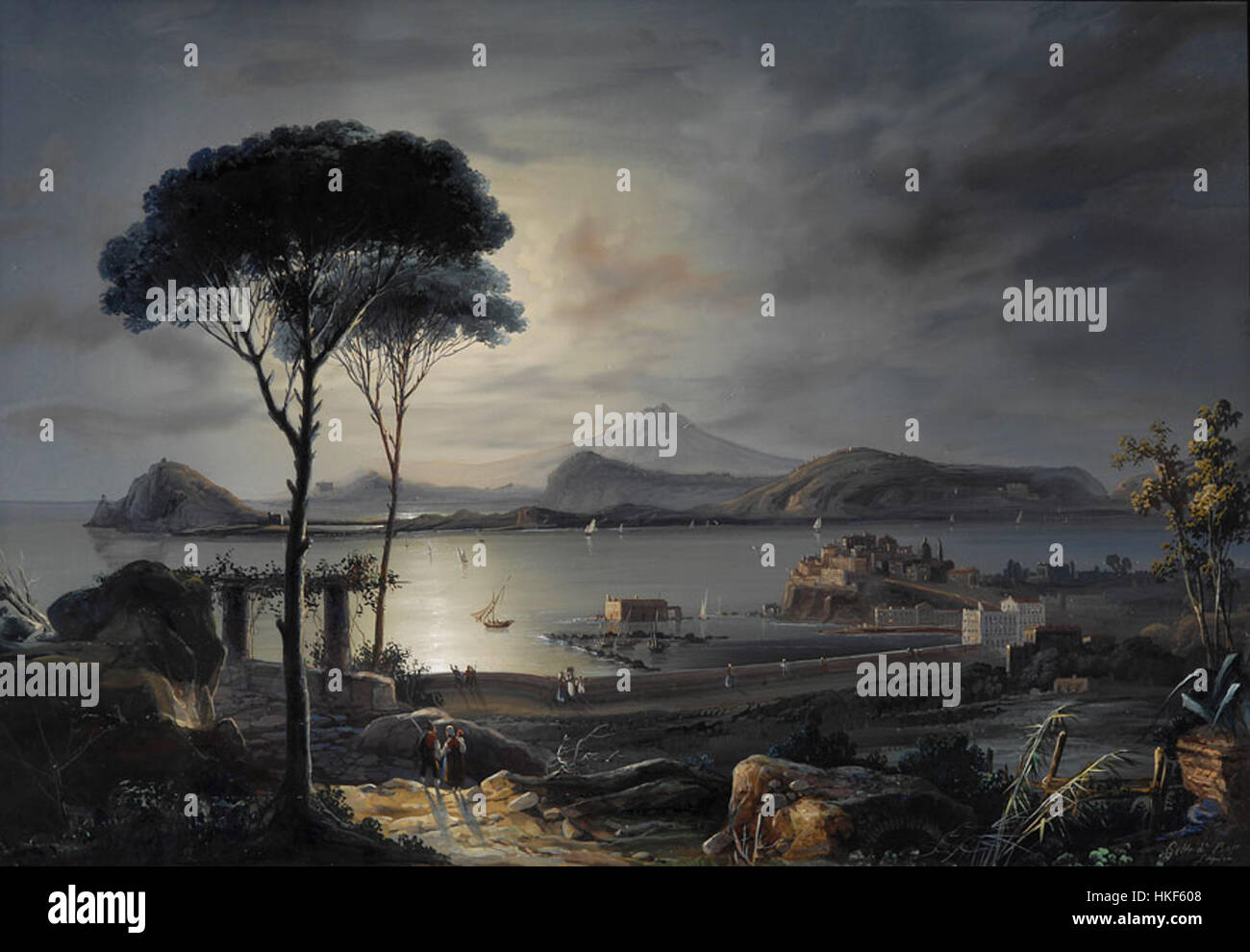 Gioacchino Lapiraâ€™s 'Bucht im Golf von Neapel' is a scenic painting ...