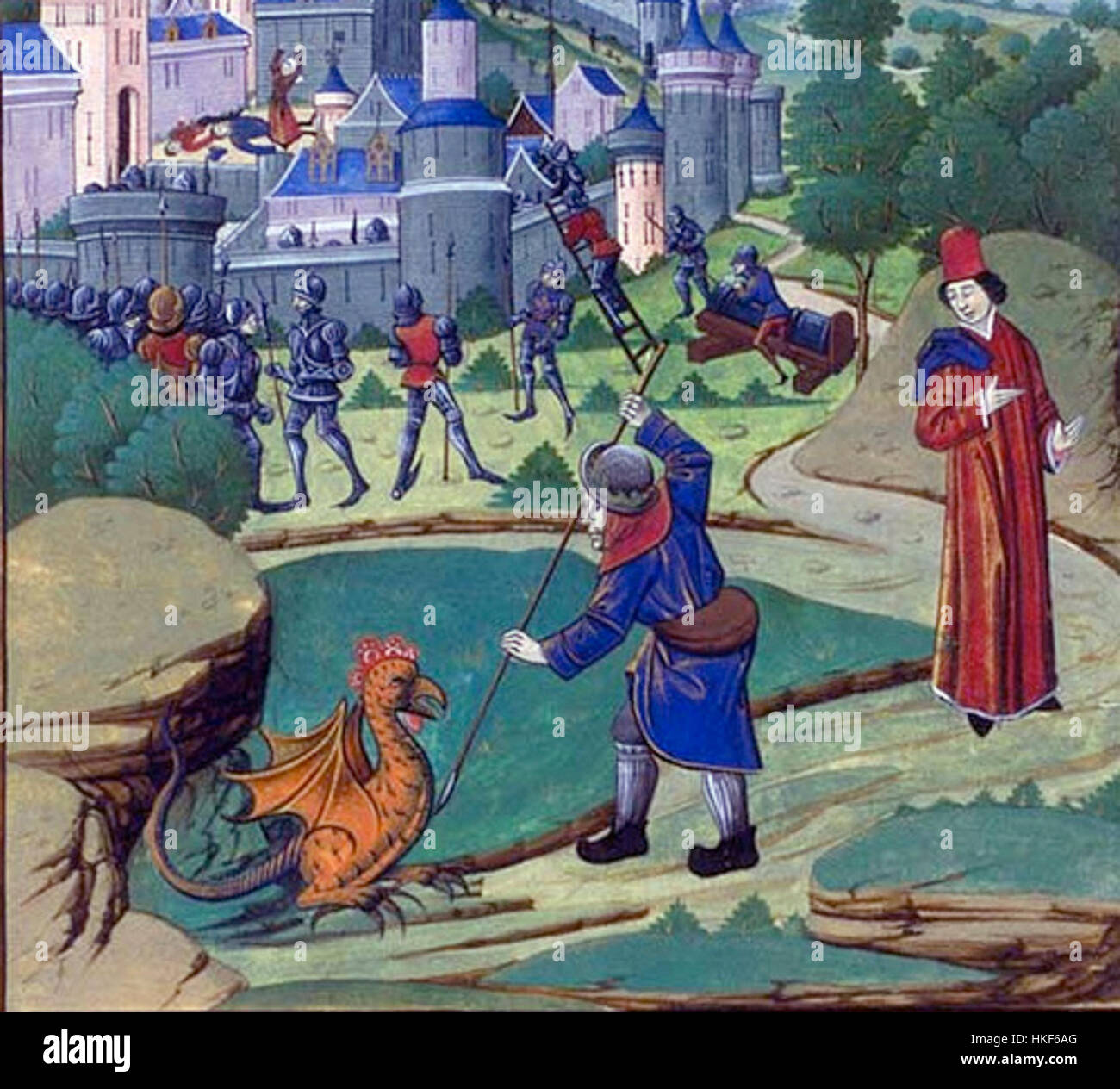 This medieval illustration, part of the 'Histoires de Troyes,' shows ...