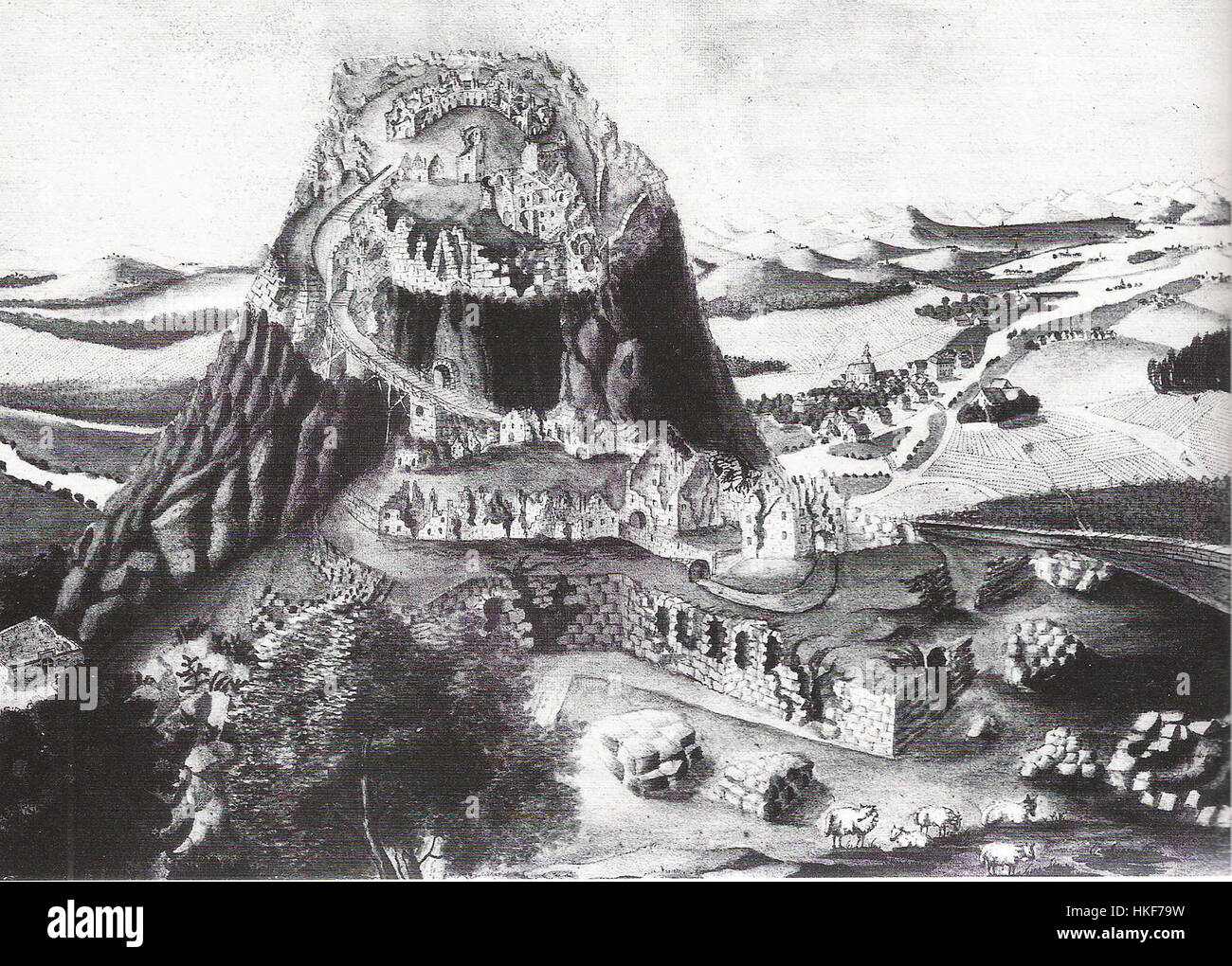 A painting created after 1801 depicting Hohentwiel, a mountain in ...