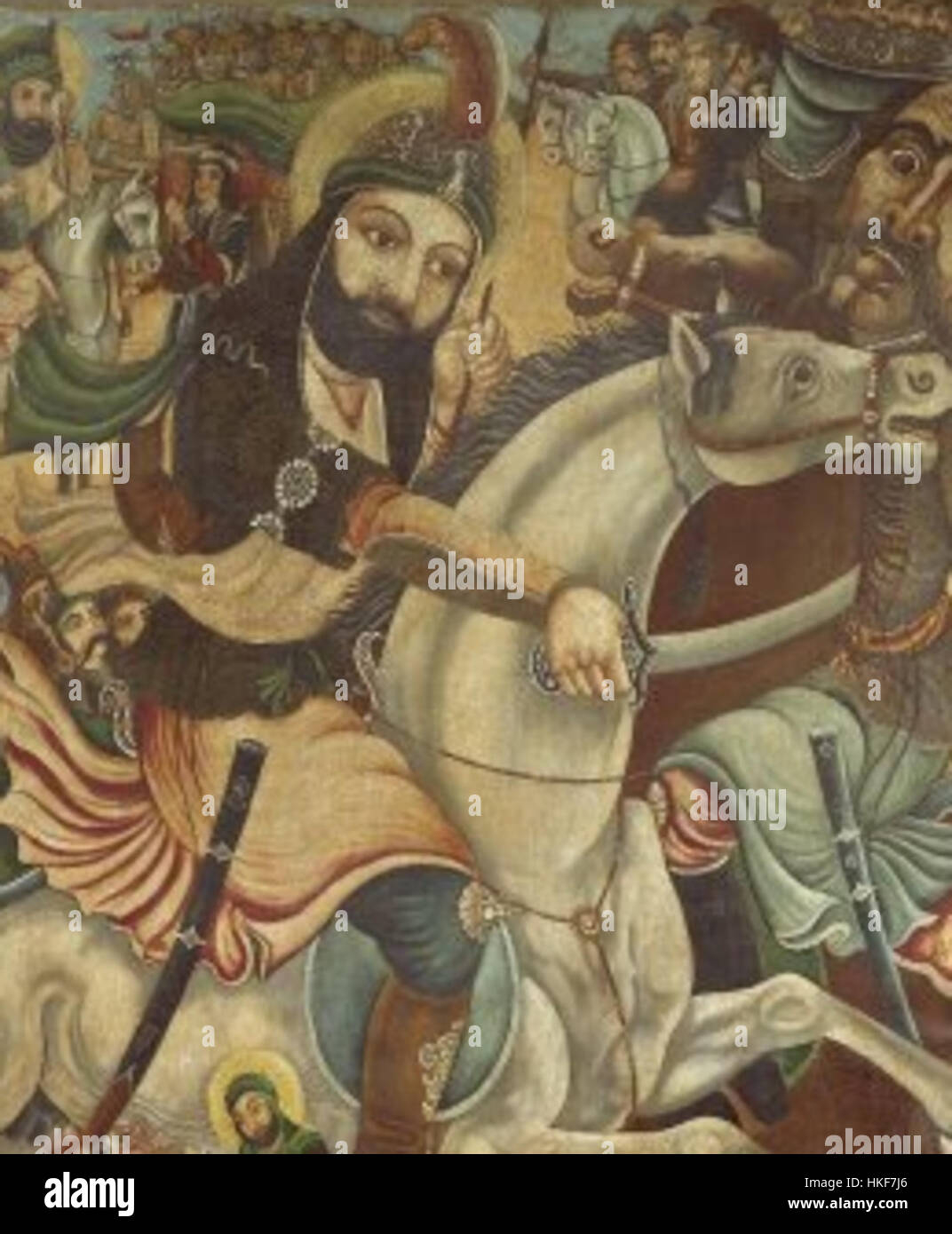 This painting depicts the tragic scene of Husayn ibn Ali at the Battle ...