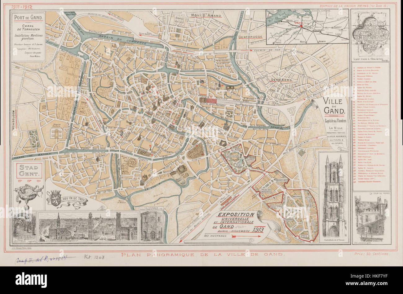 A map titled *Kaart Gent*, created by Armand Heins in 1911-12 ...