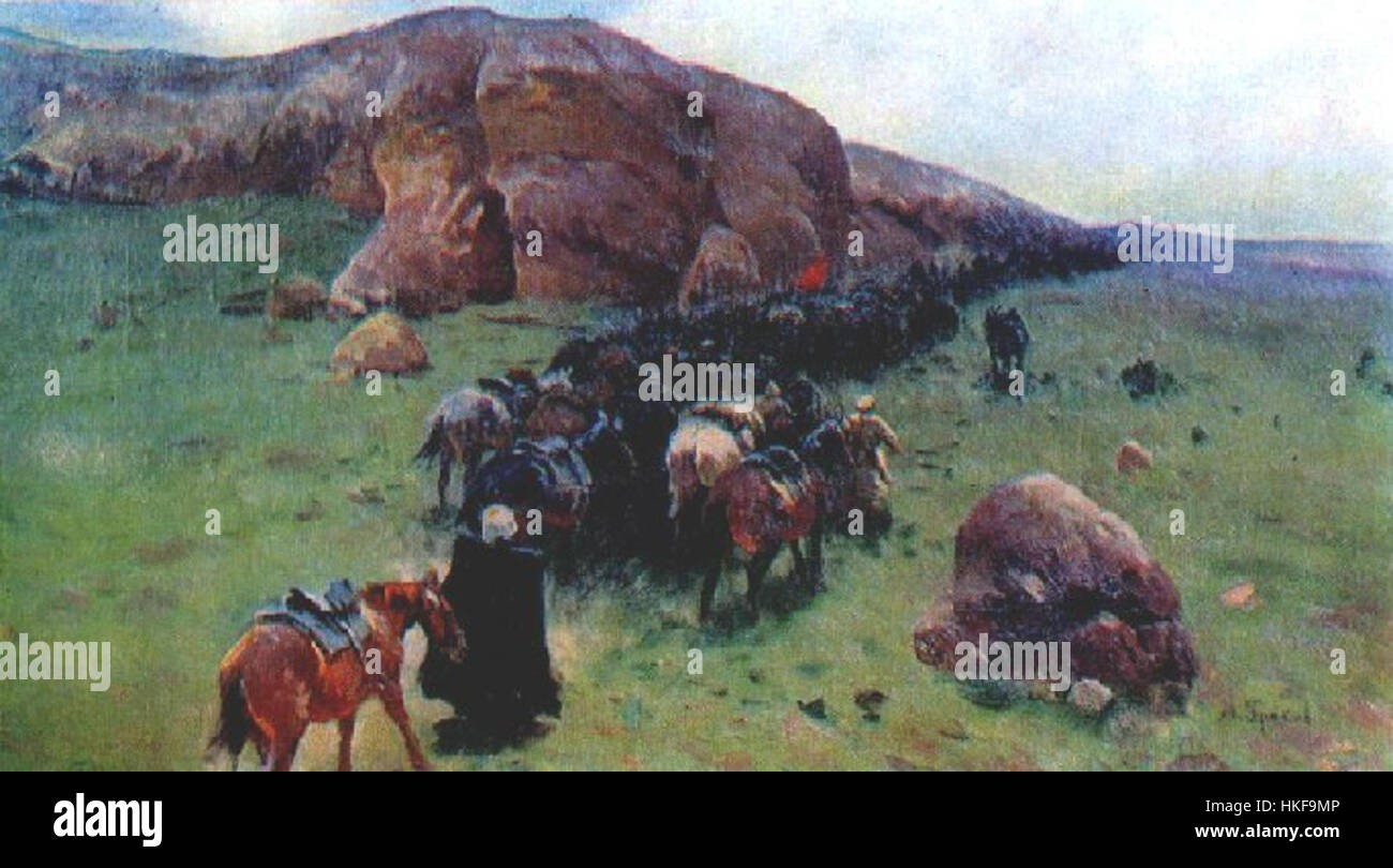 This artwork, created by Mitrophan Grekov, features an expressive scene ...