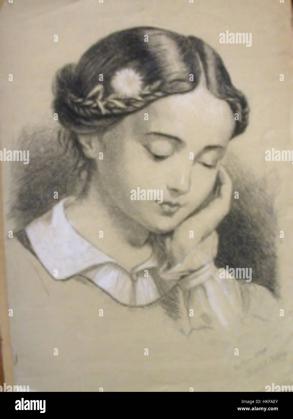 This 1849 drawing by Marcello portrays a young girl, capturing the ...