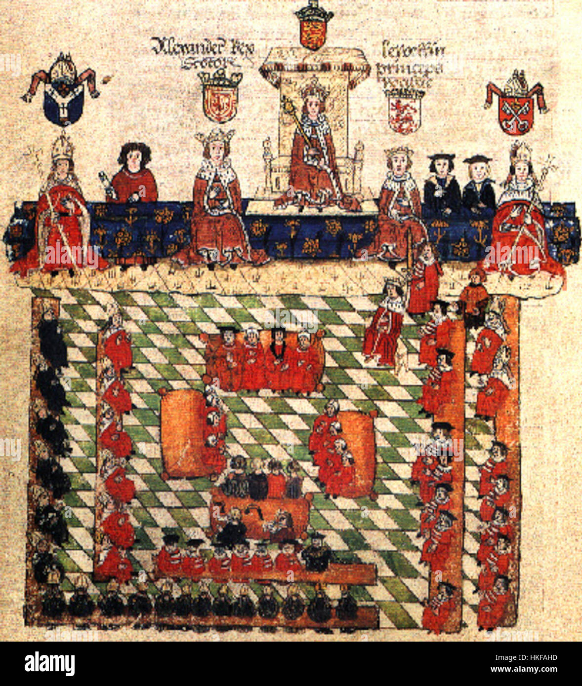 This medieval painting depicts the Parliament of England, offering a ...
