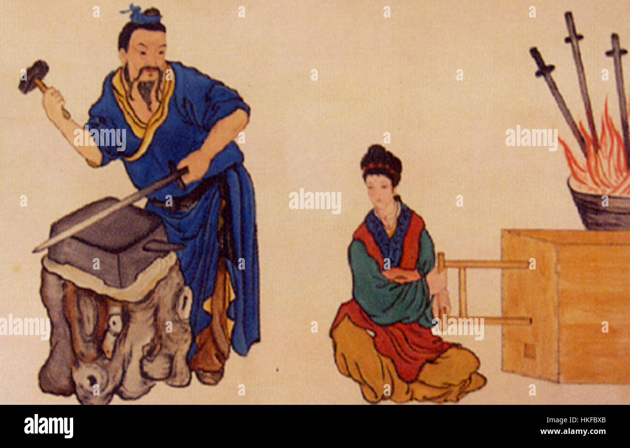 This artwork illustrates the legendary Chinese blacksmith Ou Yezi in ...