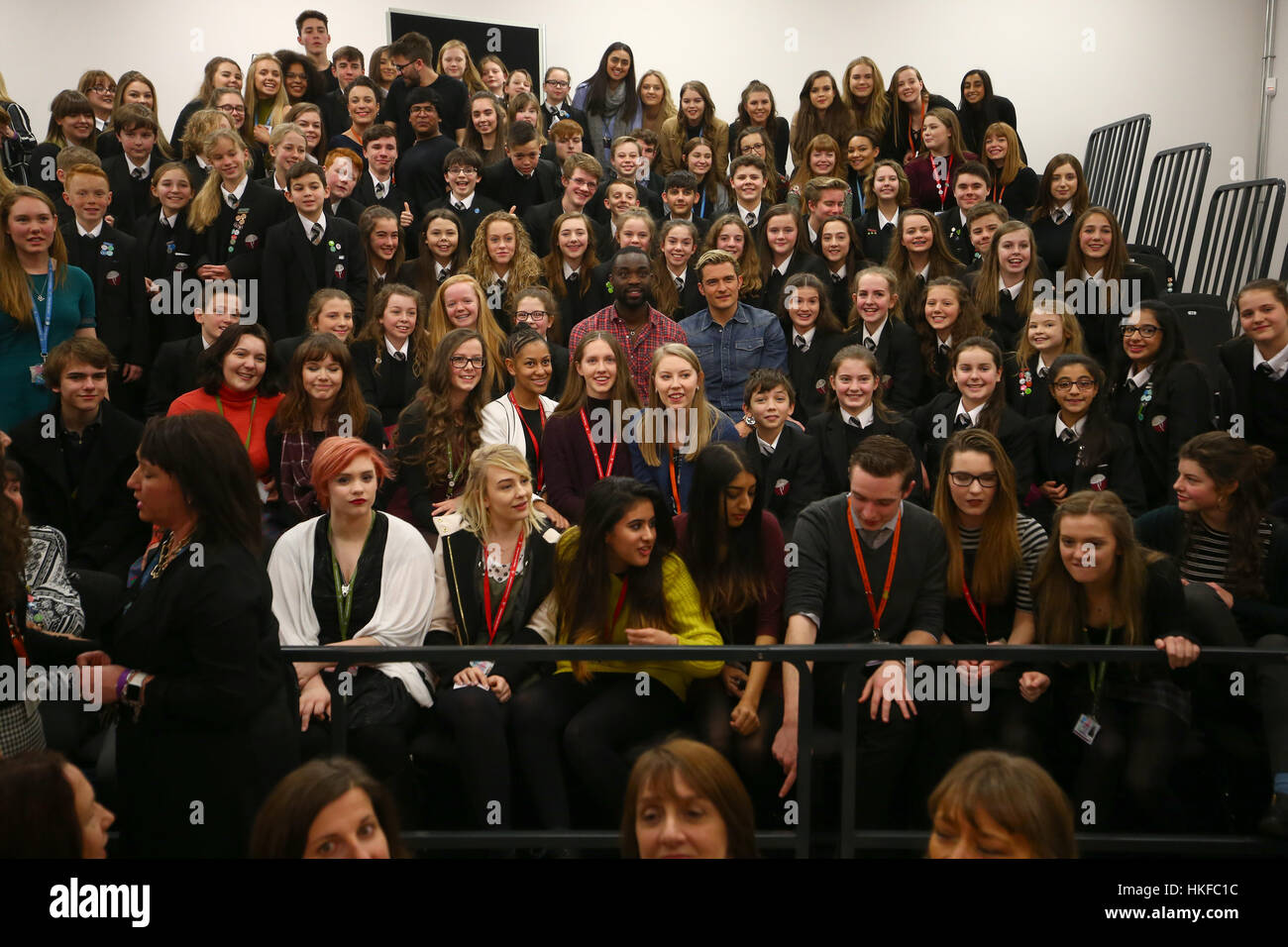 Actors Orlando Bloom and Pappa Essiedu meet pupils whilst attending the ...