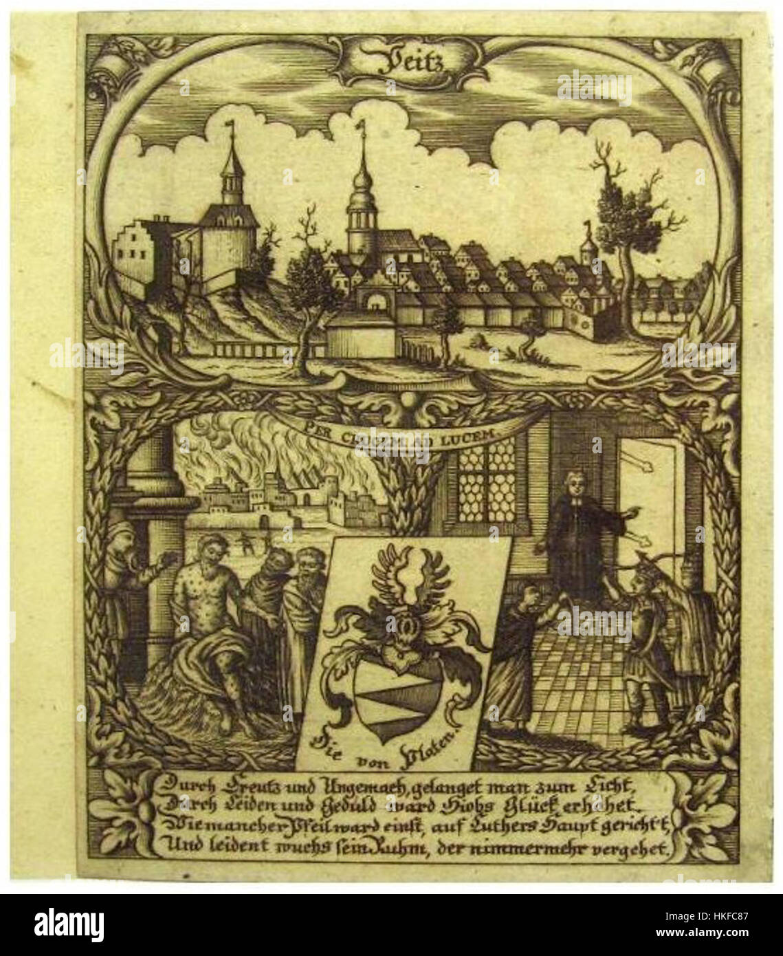 The painting 'Peitz, Festung und Stadt1' depicts the fortifications and ...