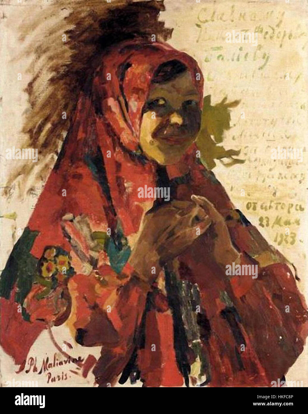 *Peasant Girl* by F. Malyavin (1923) is a vibrant oil painting ...