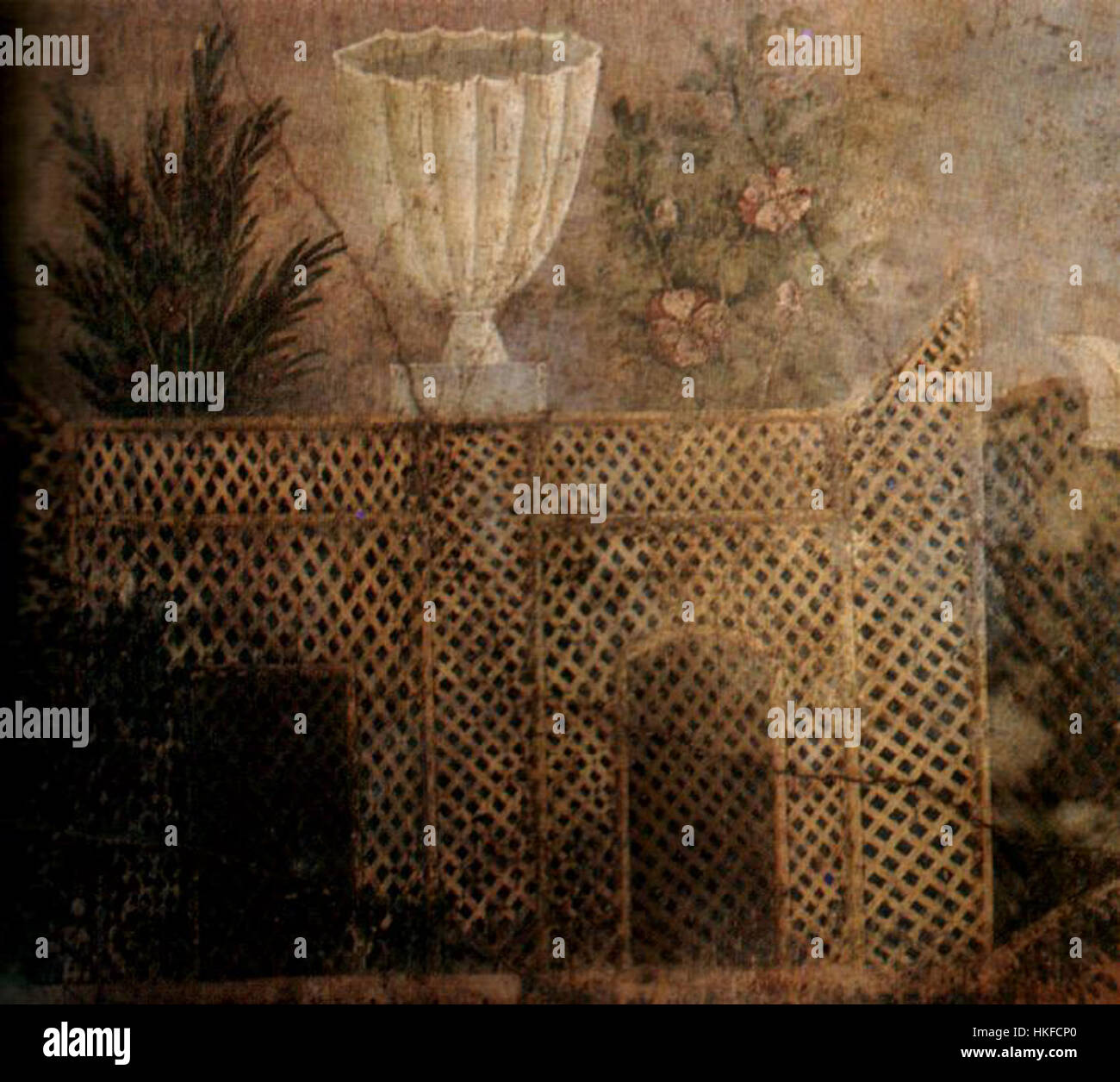 This artwork illustrates the fruit trellis in Pompeii, showcasing the ...