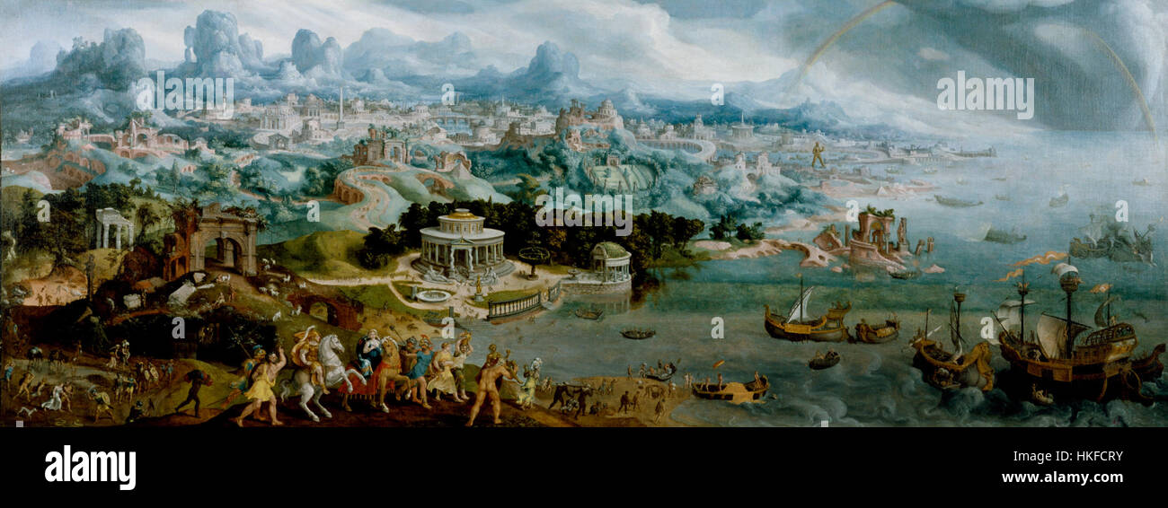 This panoramic painting features the mythological story of Helen's ...