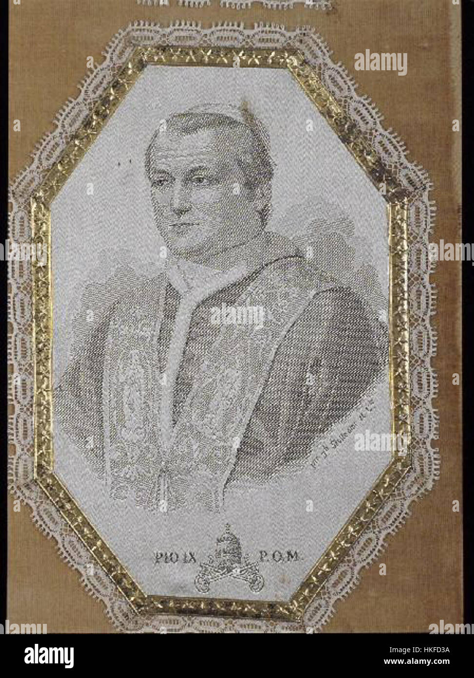 This historical portrait of Pope Pius IX, painted on fabric, captures ...