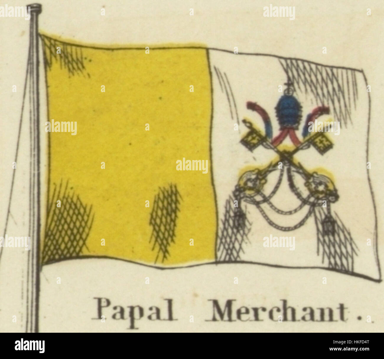 This 1868 chart, *Papal Merchant*, illustrates national emblems and ...